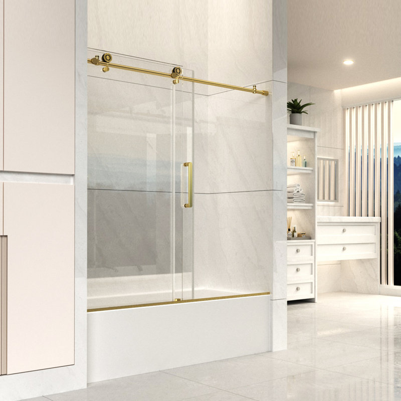 CKB 57'' - 59'' W x 60'' H Single Sliding Door Frameless Tub Door with Clear Glass & Reviews ...